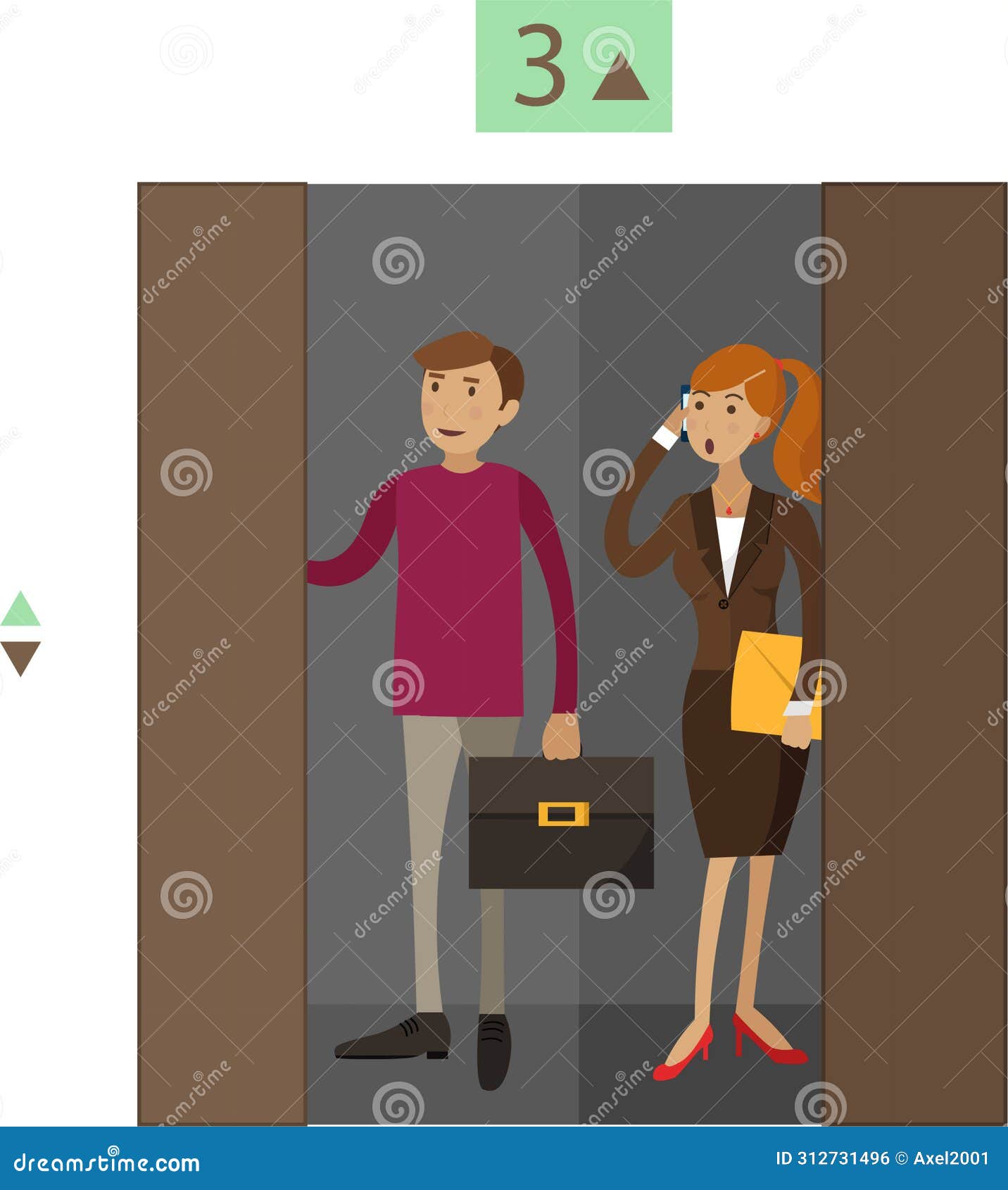 Employees Taking Office Elevator To Workplace Vector Icon Isolated on ...
