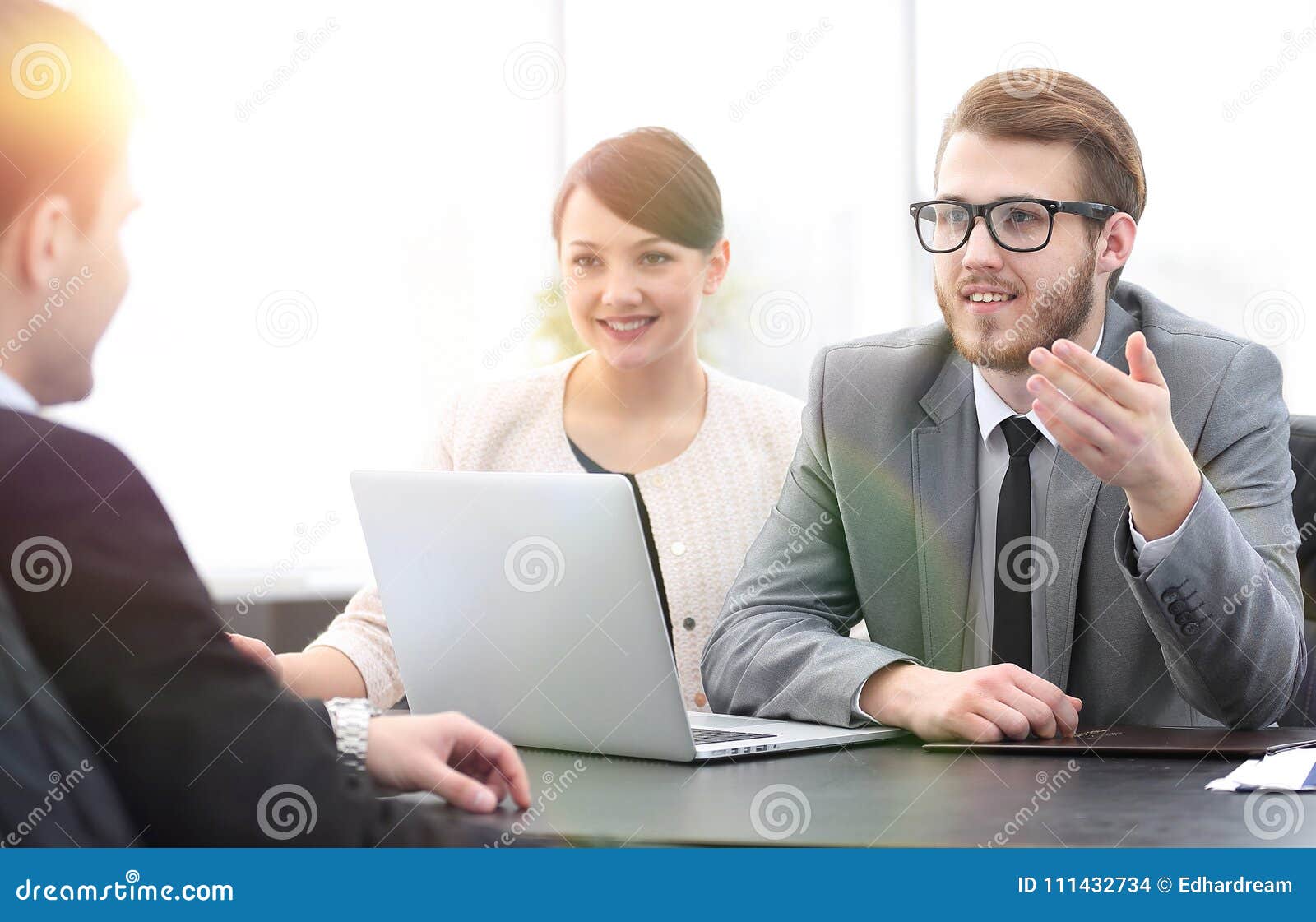 Employees Communicate with the Customer in the Office Stock Photo ...
