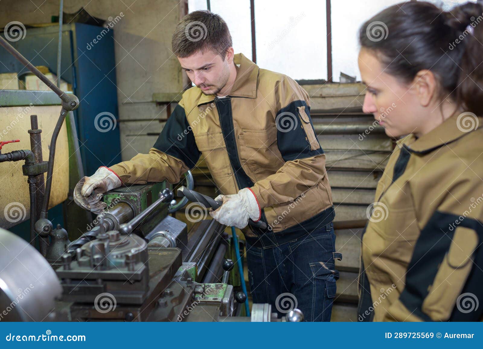 Employees Using Industrial Machinery at Factory Stock Image - Image of ...