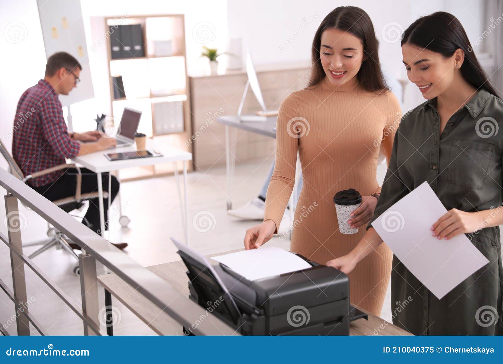 Employees Using New Modern Printer in Office Stock Image - Image of ...