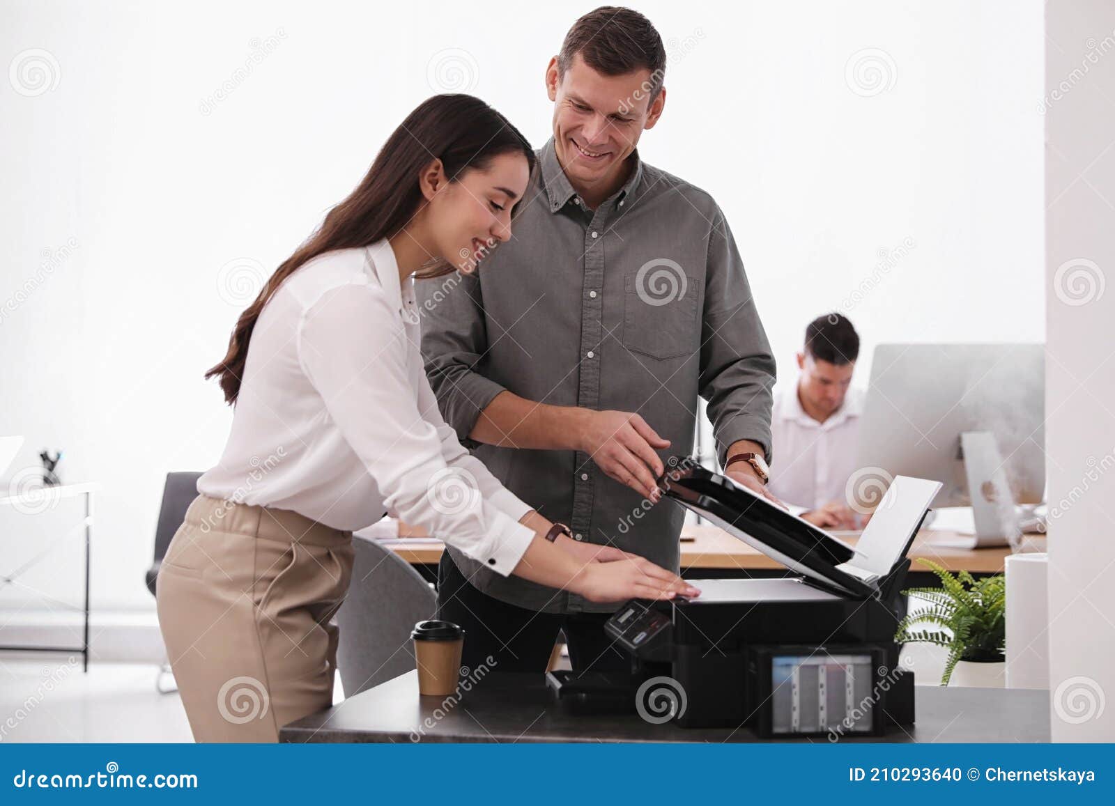 Employees Using New Modern Printer in Office Stock Photo - Image of ...