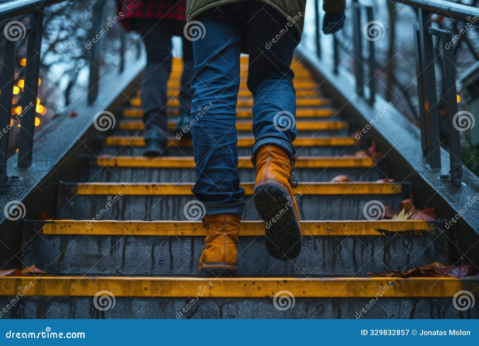 Employees Walking Up Outdoor Stairs for Work Commute: Communicati Stock ...