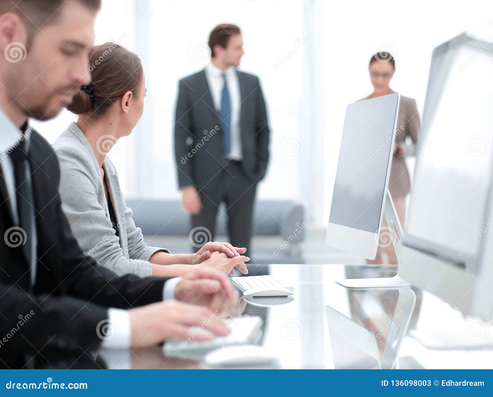 Employees Work on Computers in the Bank Lobby Stock Image - Image of ...