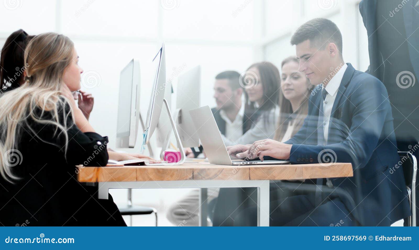 Employees Work on Computers in a Modern Office Stock Image - Image of ...