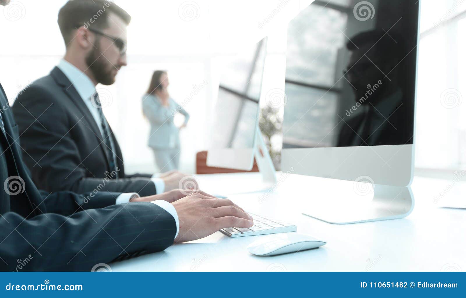 Employees Working on Computers Stock Photo - Image of closeup, computer ...