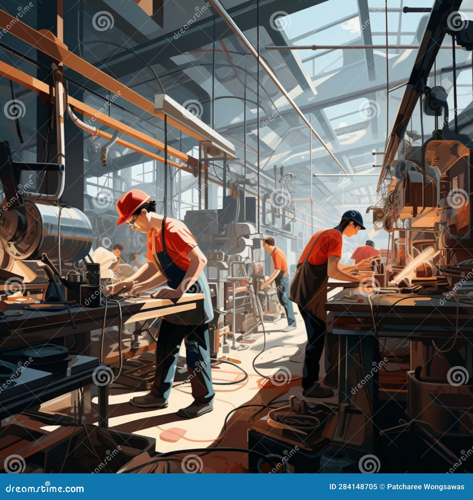 Employees Working in Industry Stock Illustration - Illustration of ...