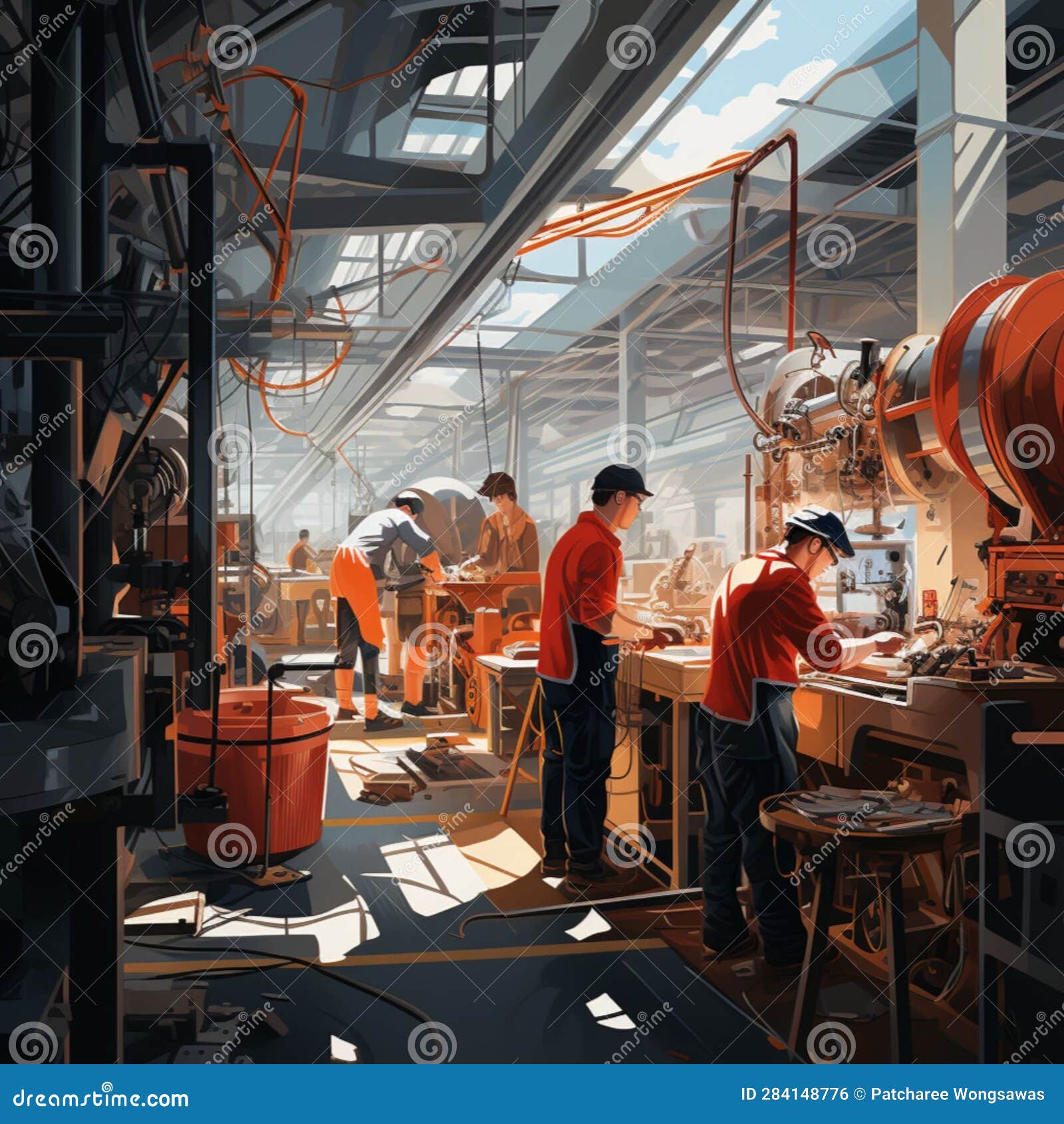 Employees Working in Industry Stock Illustration - Illustration of ...