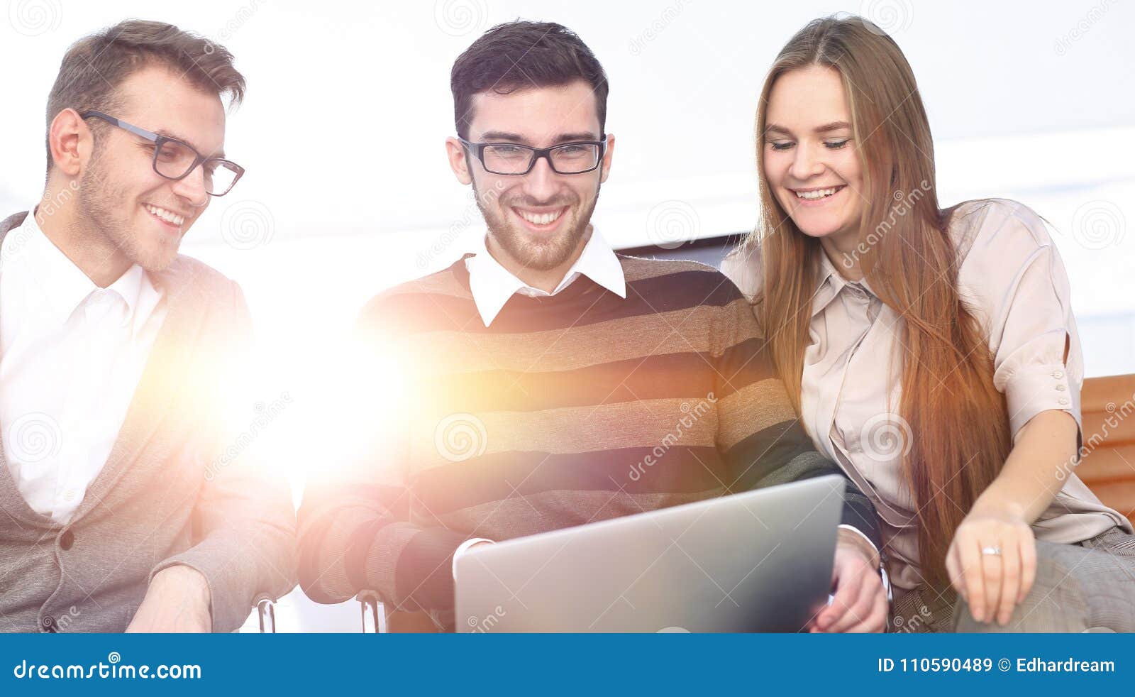 Employees Working on Laptop Stock Image - Image of happy, laptop: 110590489