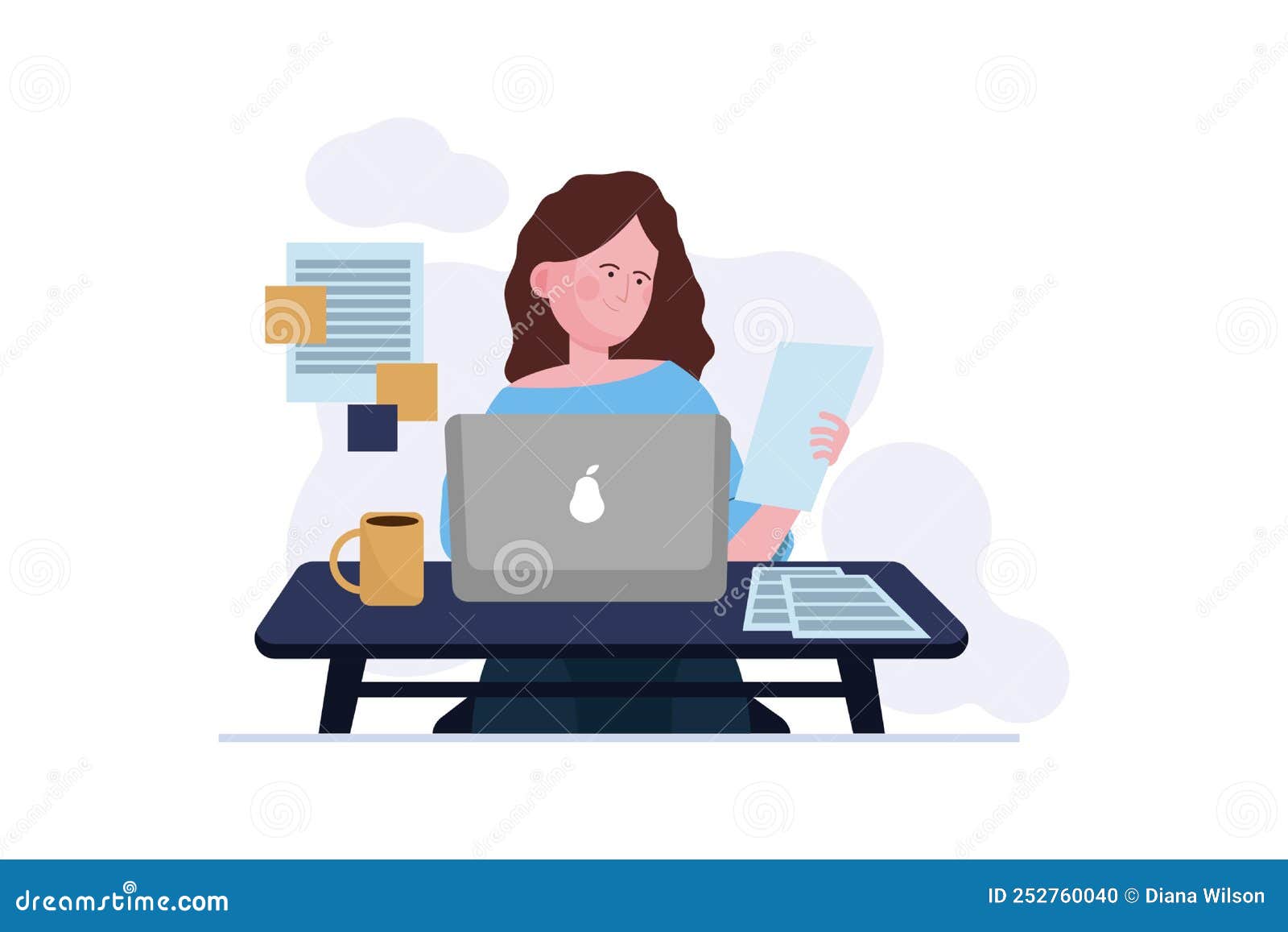 Employees Working Near Clock, Using Computers, Workplaces Flat ...