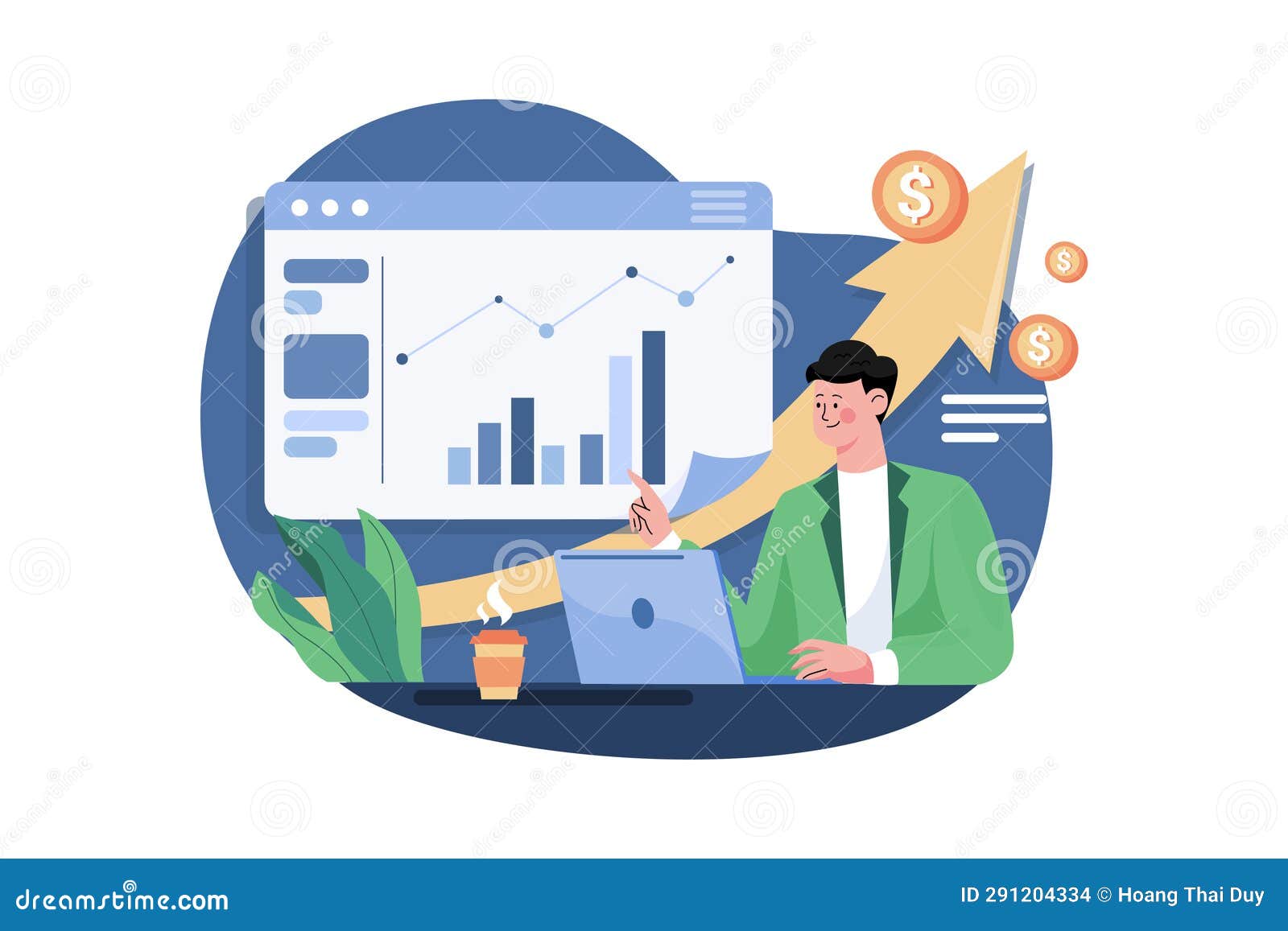 Employees Working on Sales Growth Stock Vector - Illustration of ...