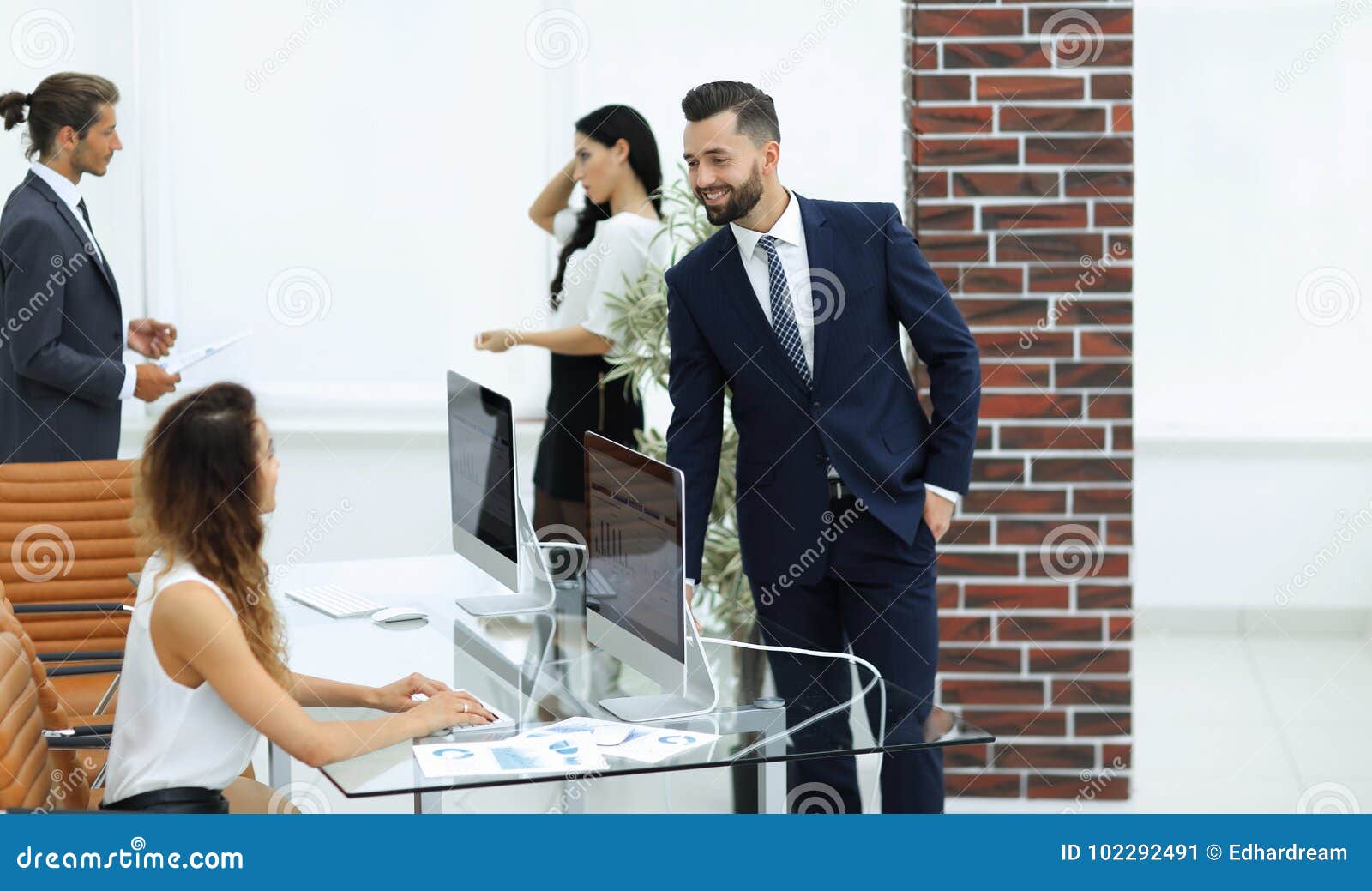 Employees in the Workplace in the Office. Stock Image - Image of ...