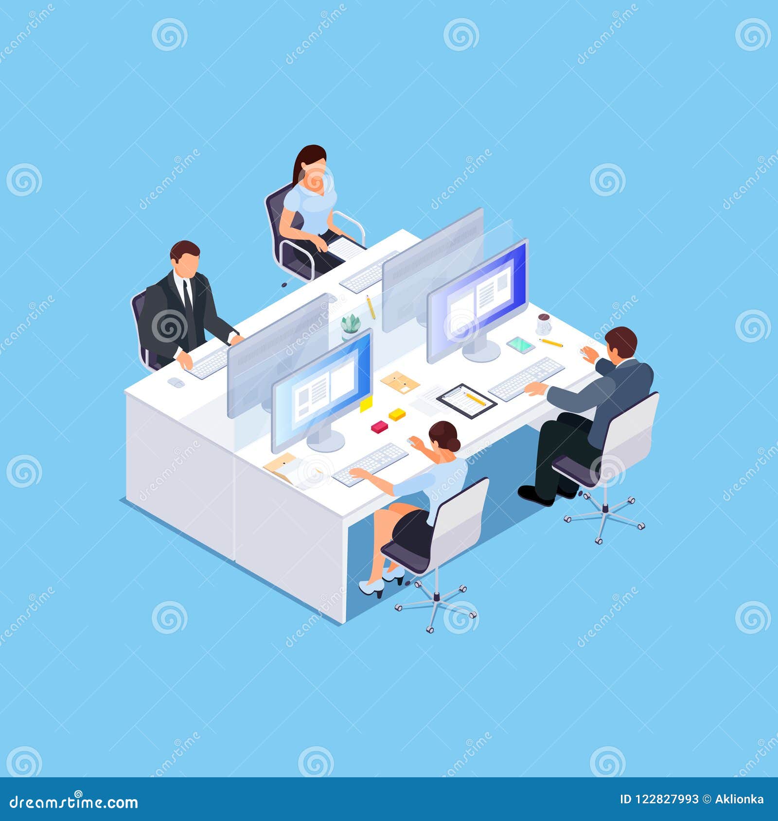 Employees at the Workplace Work for Computers Stock Vector ...