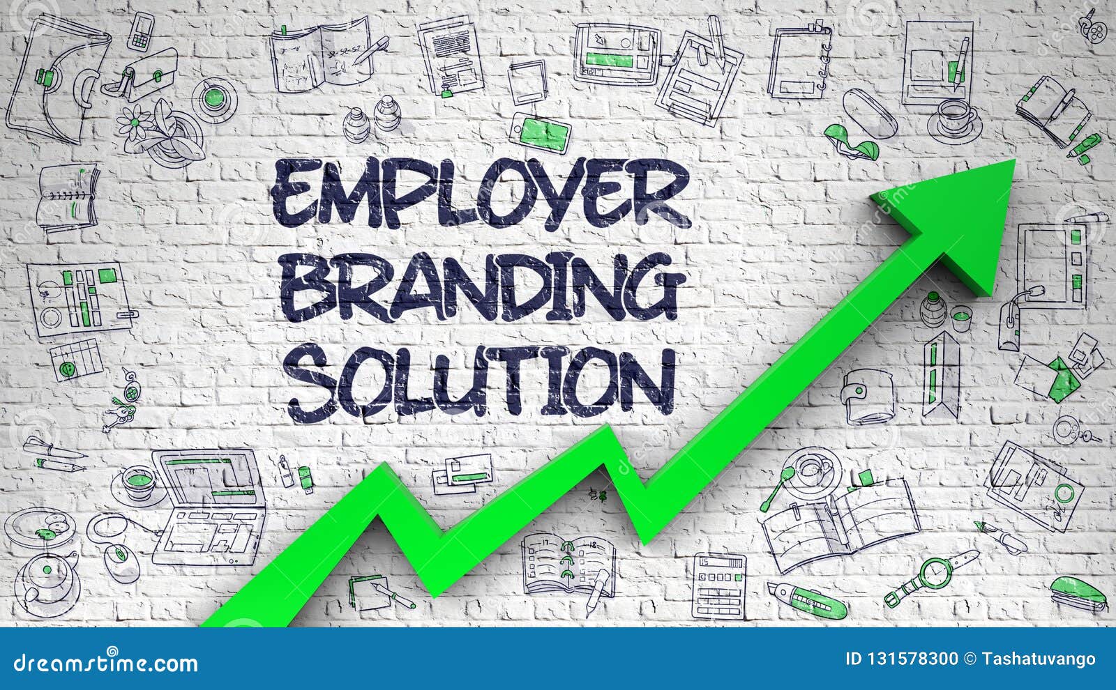 Employer Branding Solution Drawn on White Brick Wall. 3D. Stock ...