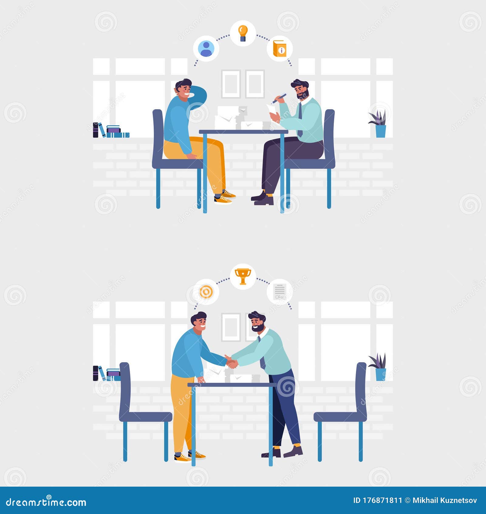 Employer and Candidate Talking at Job Interview Vector Illustration ... Employer and Candidate Talking at Job Interview Vector Illustration ...