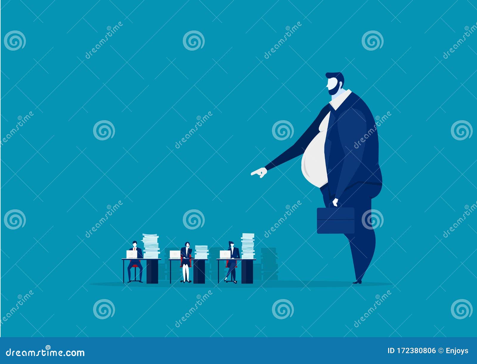The Employer Shadow Command Employee Hard Work in Office Concept Vector ...