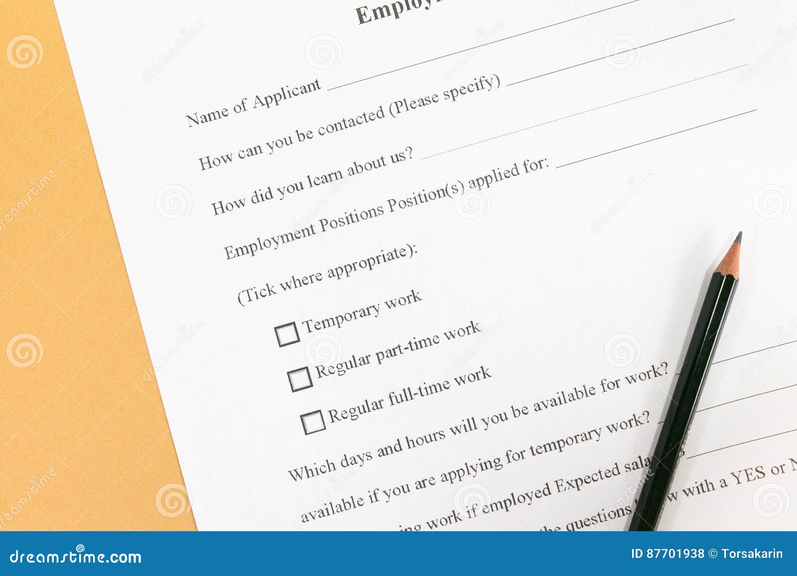 Employment Application Paper Form Stock Photo - Image of sign, blank ...