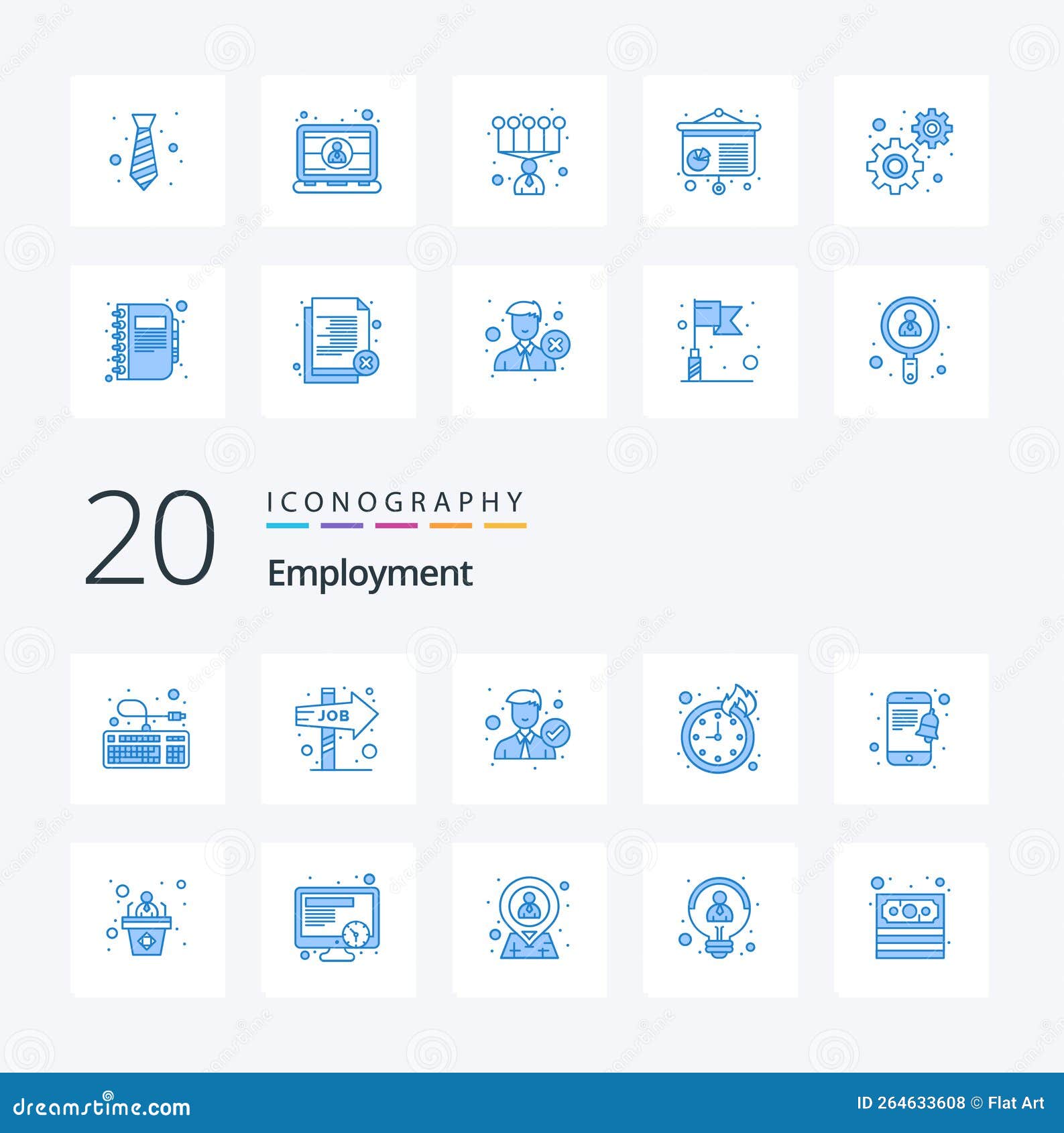 20 Employment Blue Color Icon Pack Like Notification Timepiece Accept ...