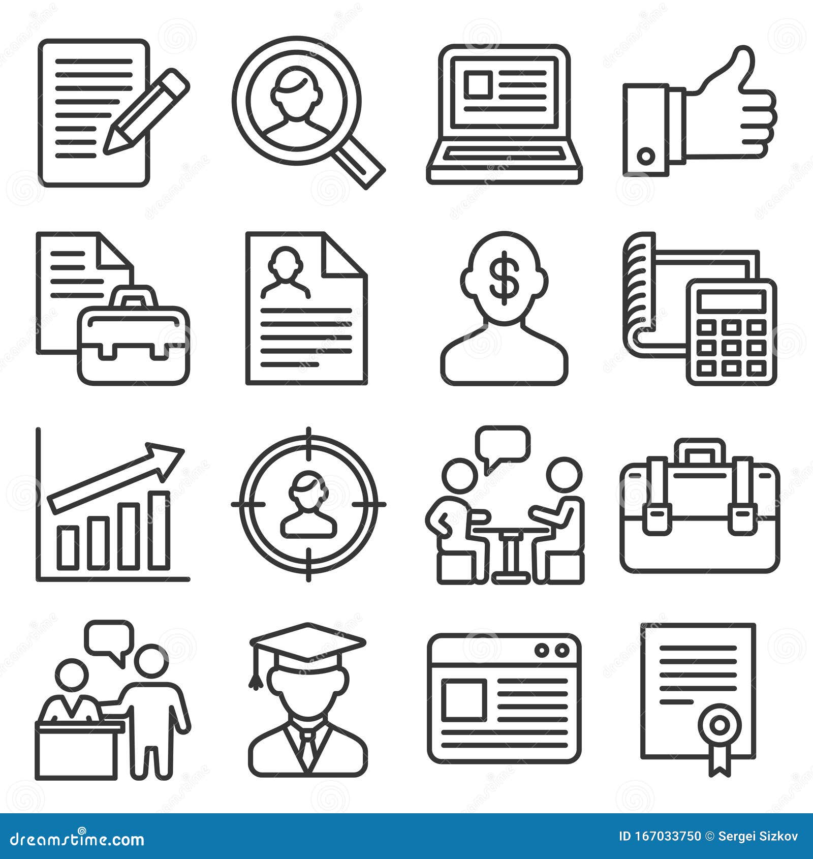 Employment and Job Resume Icons Set on White Background. Line Style ... Employment and Job Resume Icons Set on White Background. Line Style ...