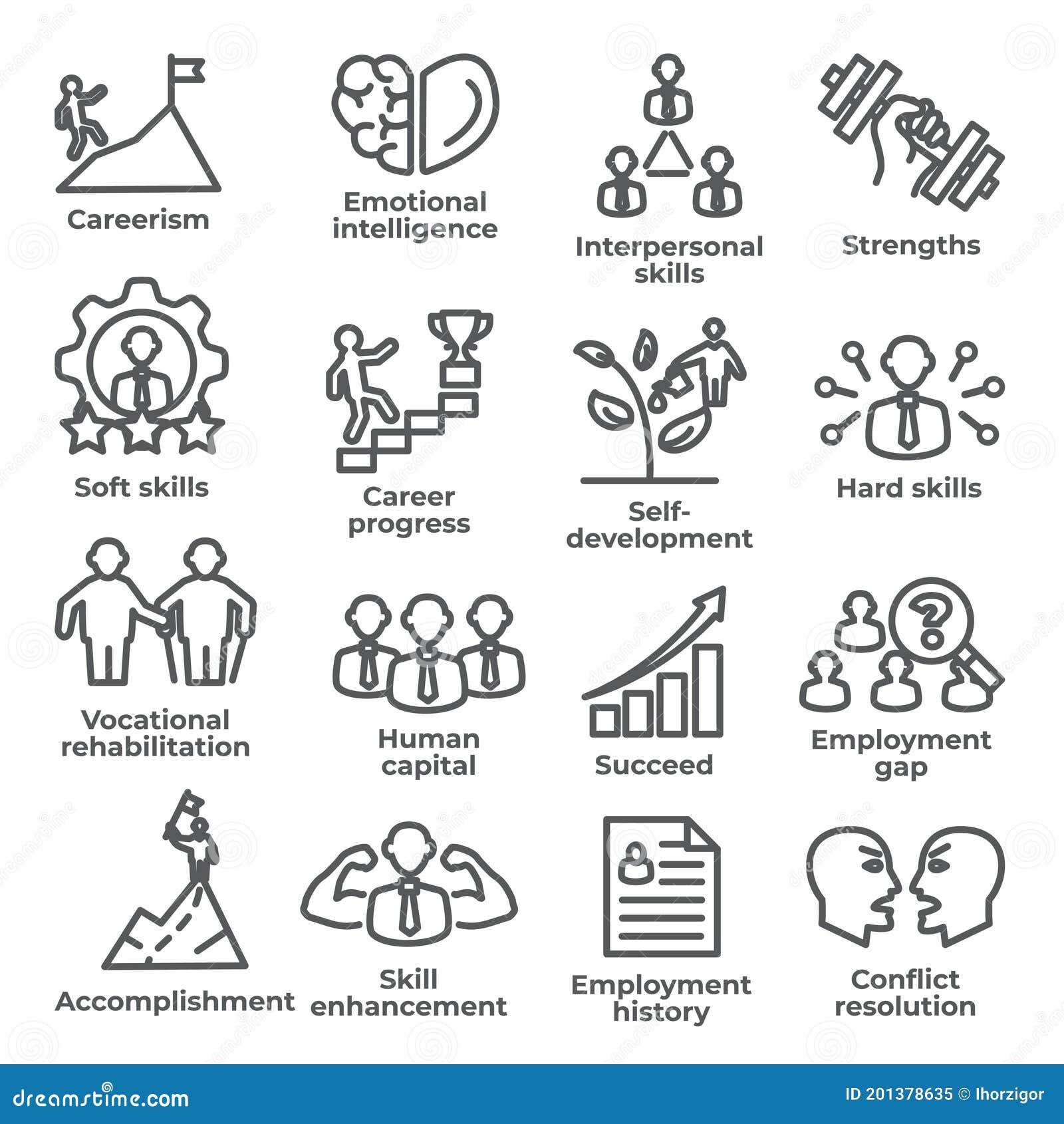 Employment Line Icons Set on White Background Stock Vector ...