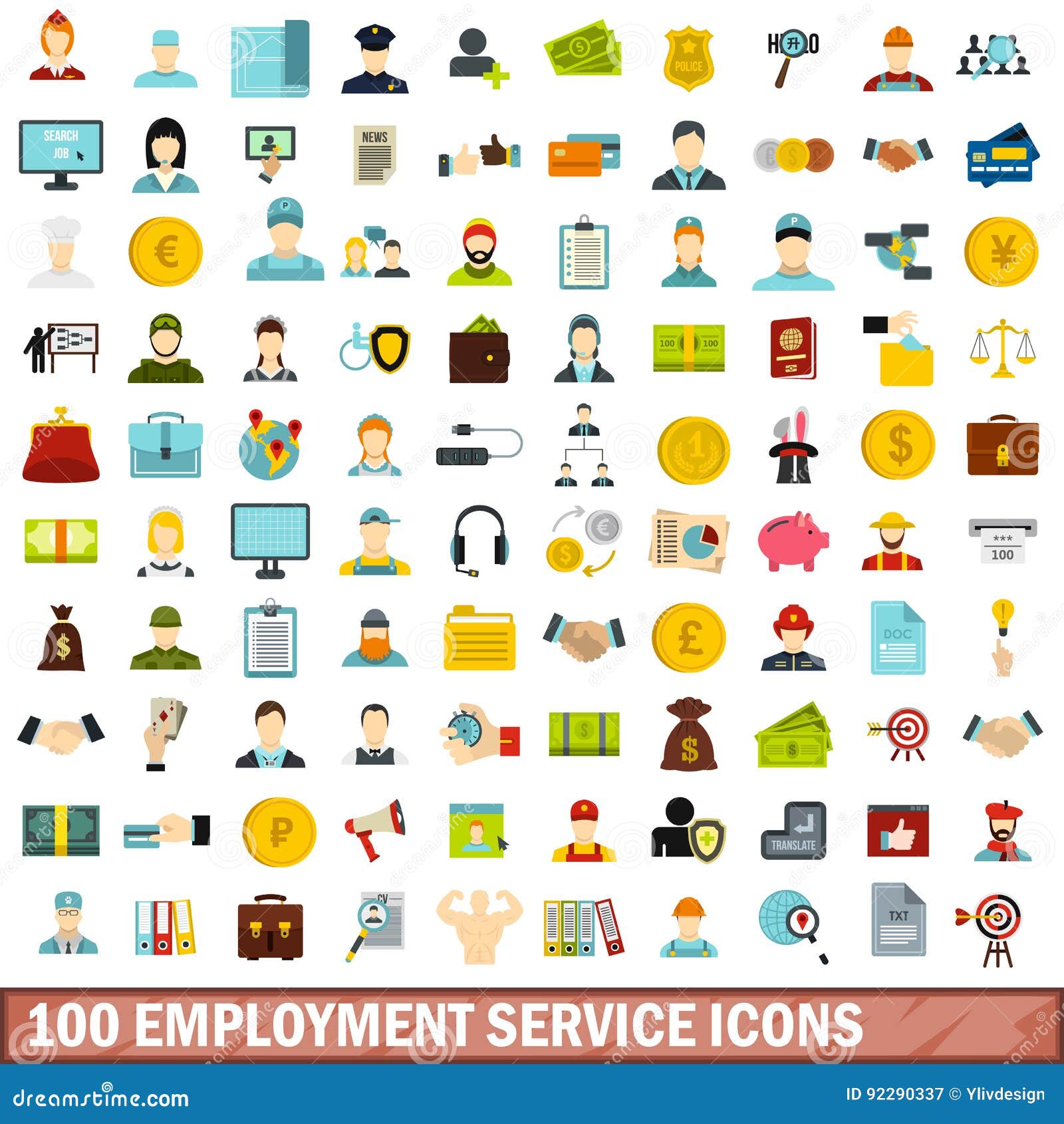 100 Employment Service Icons Set, Flat Style Stock Vector ...