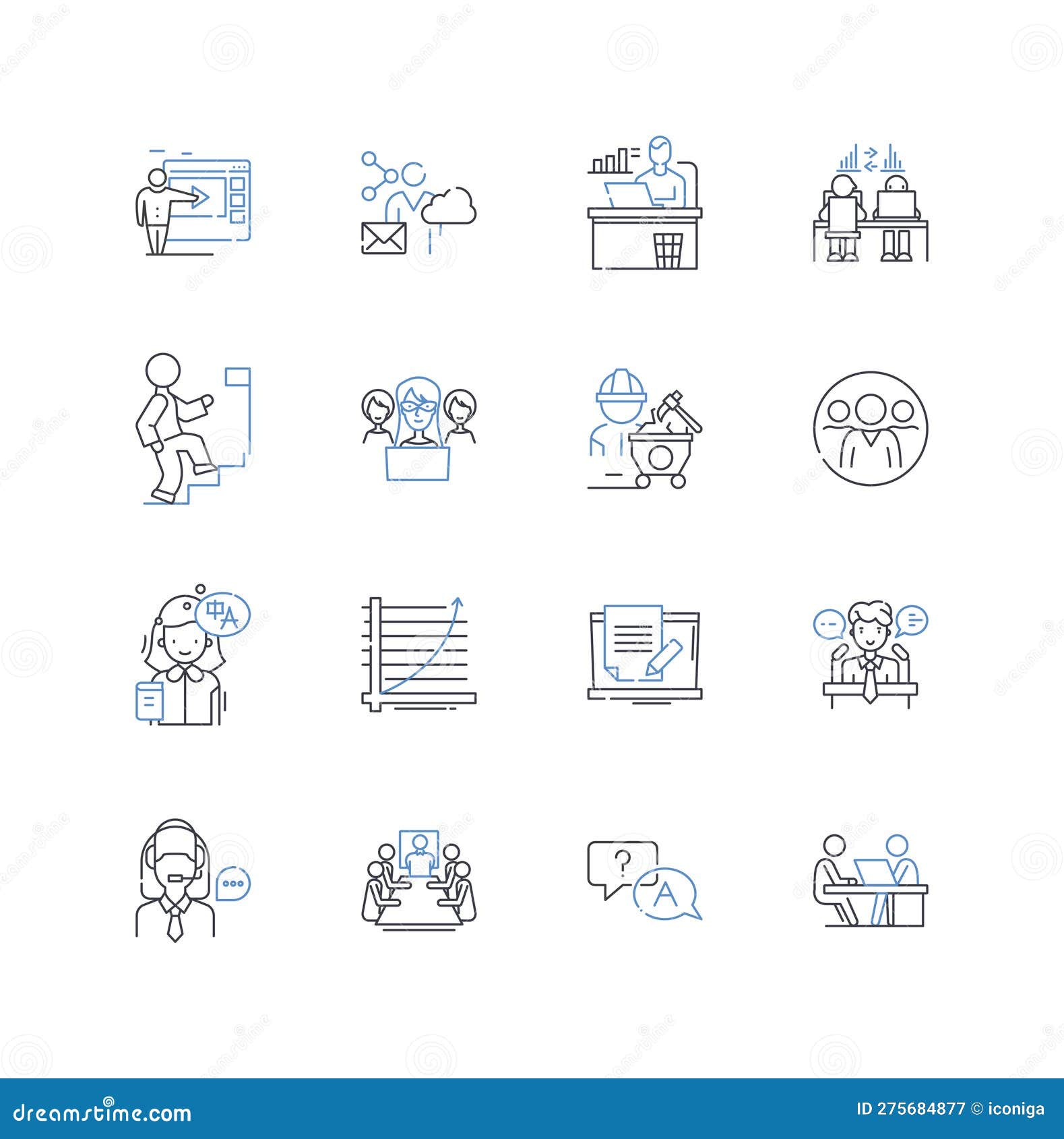 Employment Tasks Line Icons Collection. Interviewing, Recruiting ...