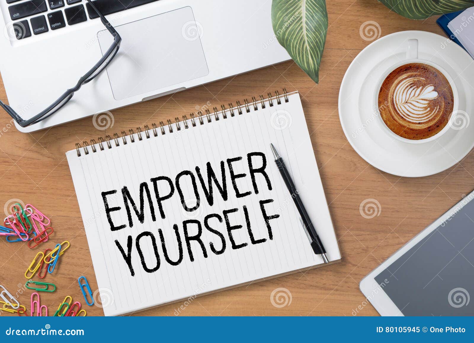 EMPOWER YOURSELF Businessman Working at Office Desk and Using a Stock ...