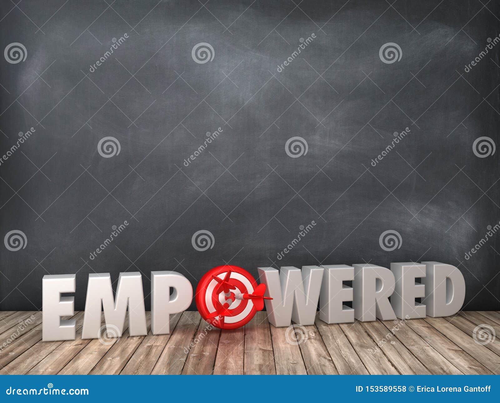EMPOWERED 3D Word with Target on Chalkboard Background Stock ...