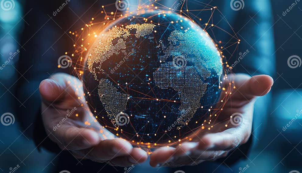 Empowered Hands Holding Glowing Globe Symbolizing Global Connection and Teamwork Stock Photo ...