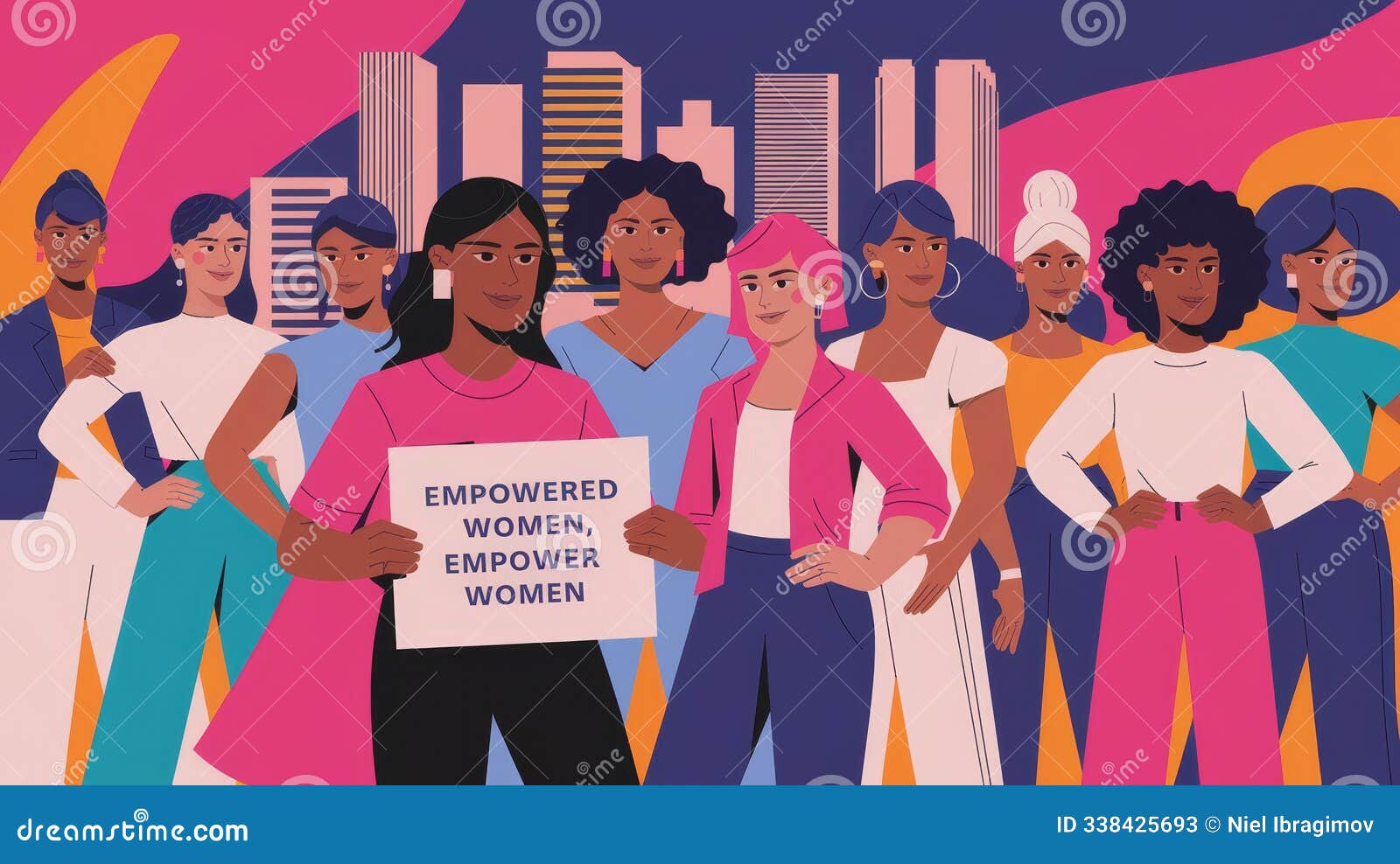 Empowered Women Empower Women Text with Diverse Group Illustration ...
