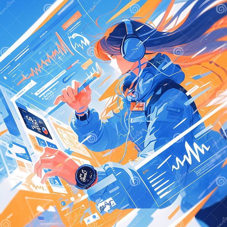 Empowering Technology - Modern Workstation with Data Streams Stock ...