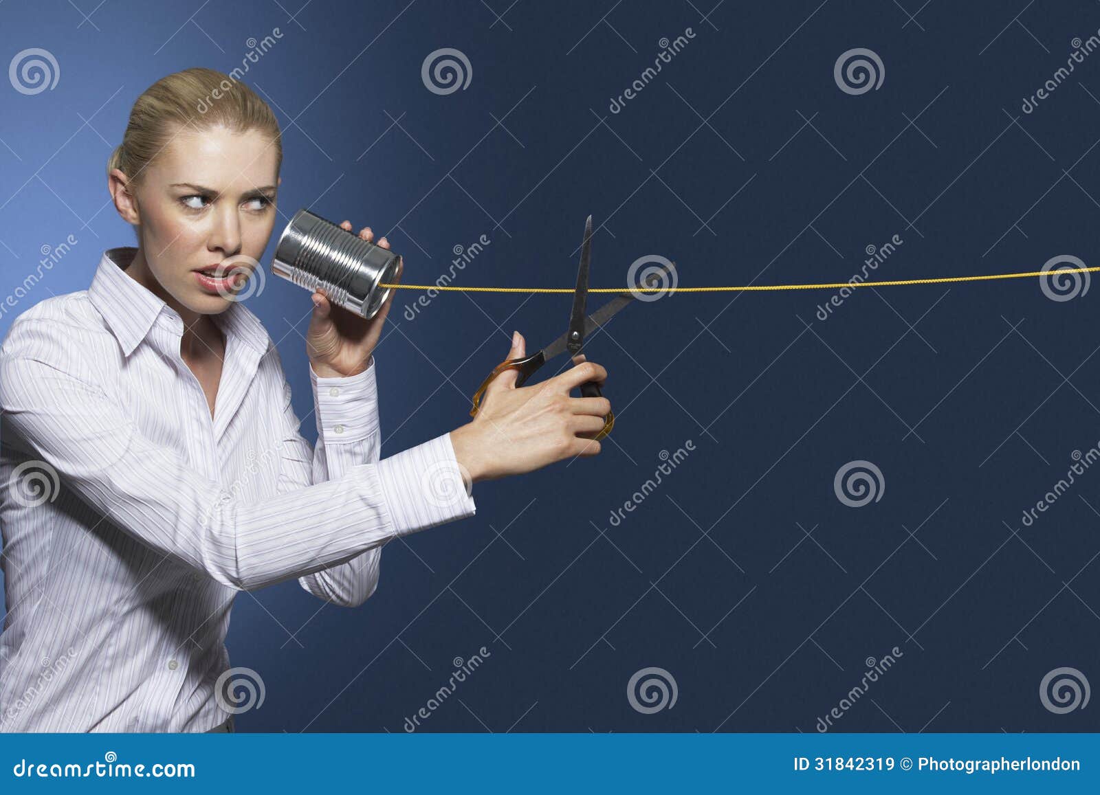 Empresaria Cutting Line on Tin Can String Phone Imagen de archivo ...
