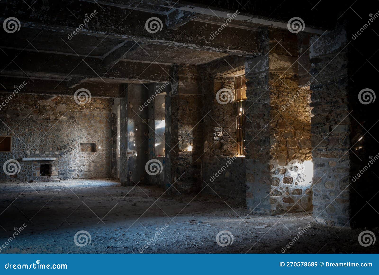 Empty Abandoned Creepy Deserted Room with Bright Sun Lights Entering ...