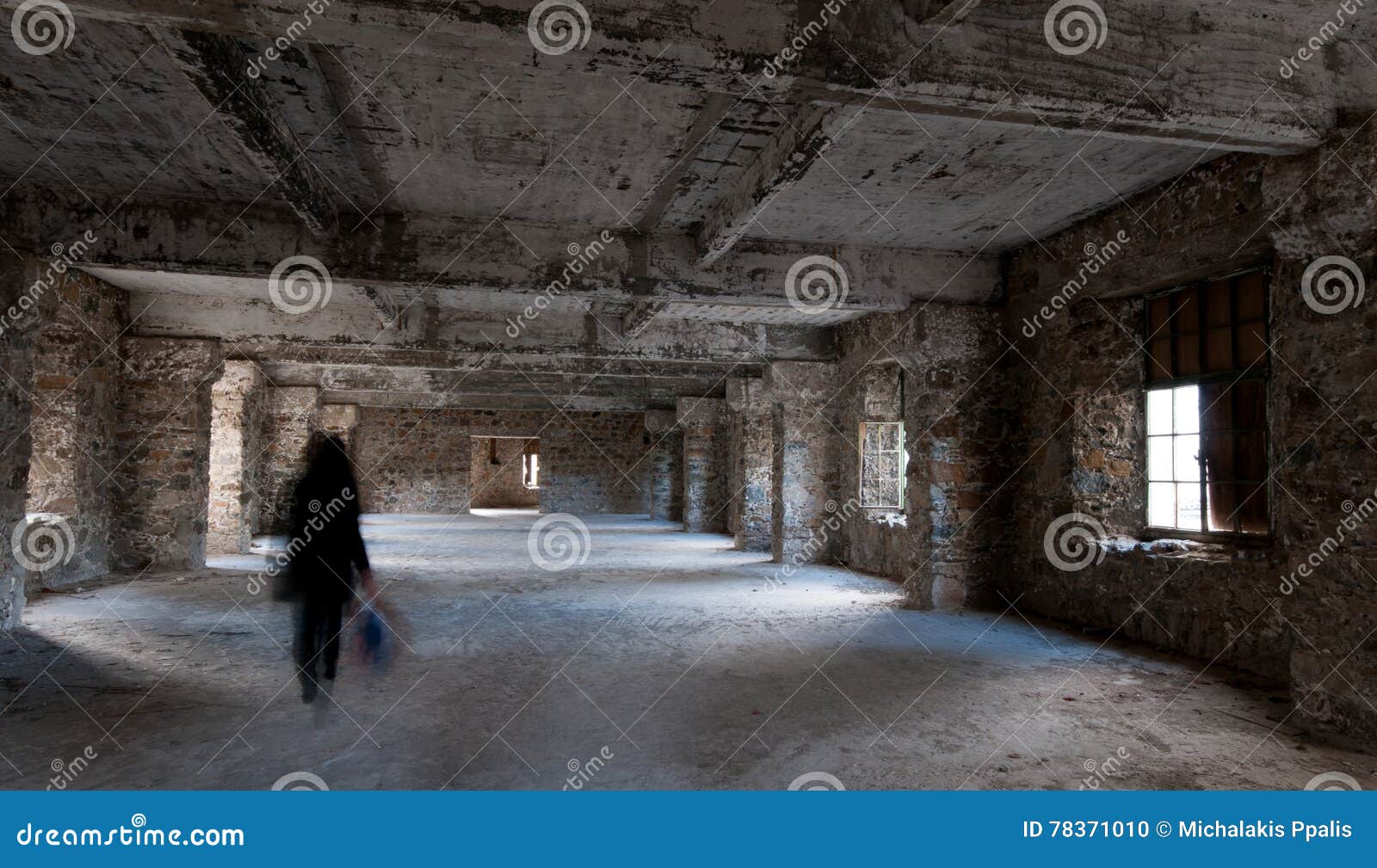 Empty Abandoned Creepy Room Whit Ghost Walking Stock Photo - Image of ...