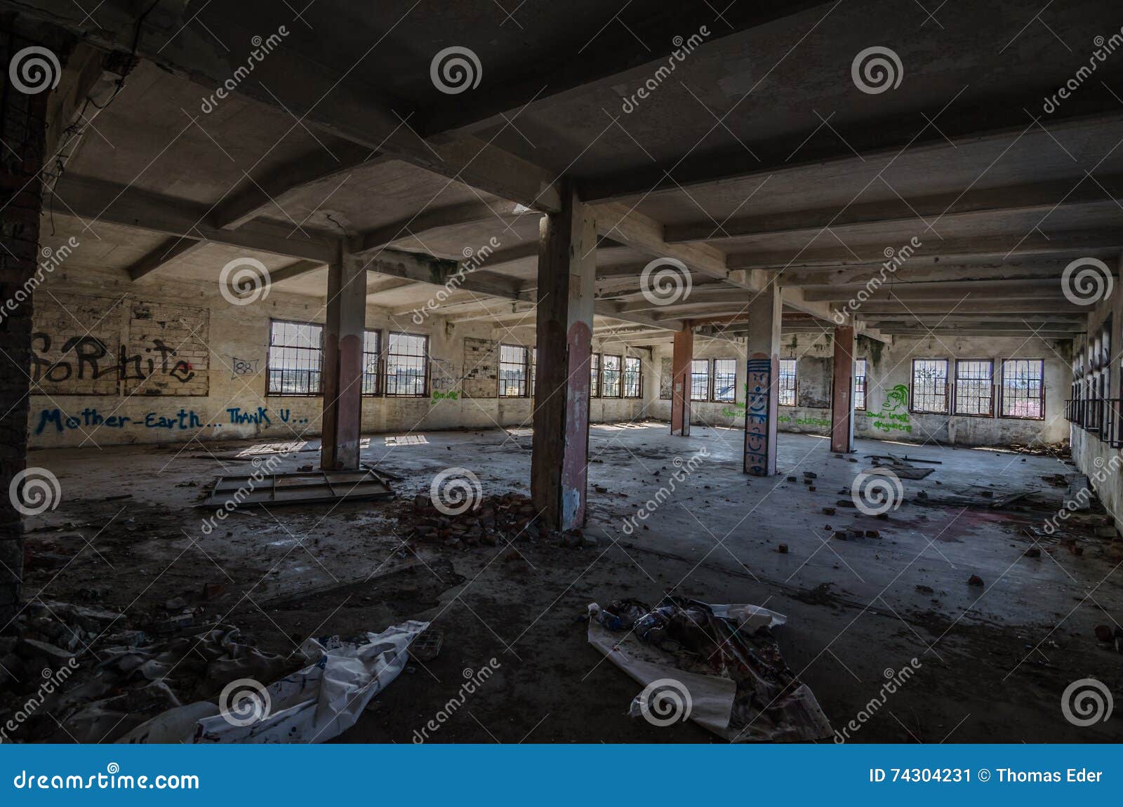 Empty Abandoned Factory Hall Stock Image - Image of fascination ...