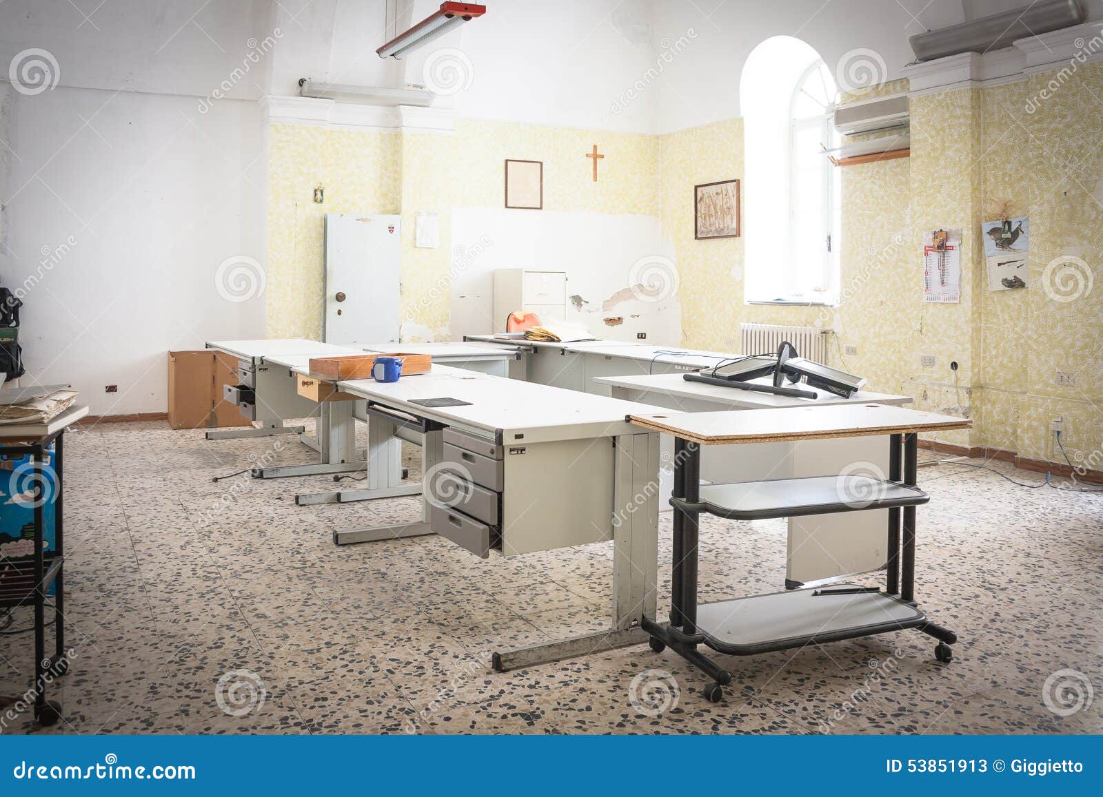 Empty abandoned office editorial stock photo. Image of table - 53851913