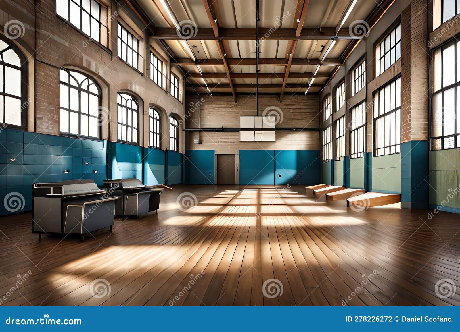 Empty Abandoned Rusty School Gym Background. Technology Stock ...