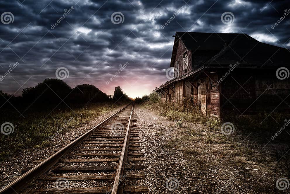 Empty and Abandoned Train Station at Night Stock Photo - Image of dream ...