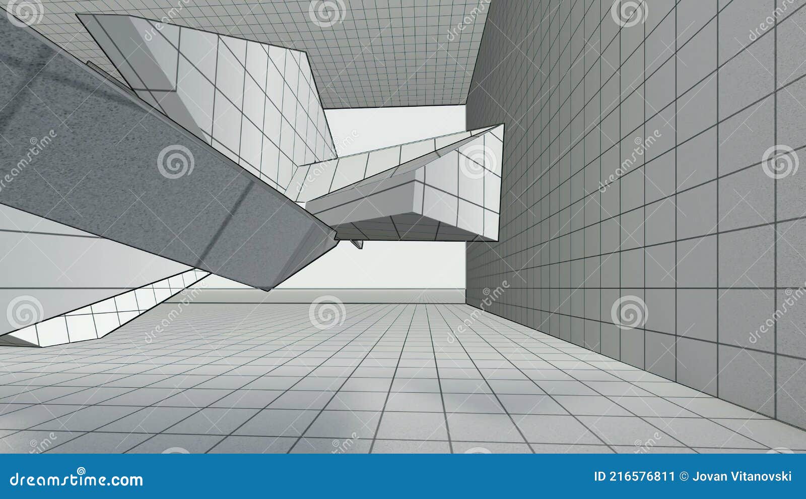 Empty Abstract Covered with Grid Line Concrete Room Interior Stock ...
