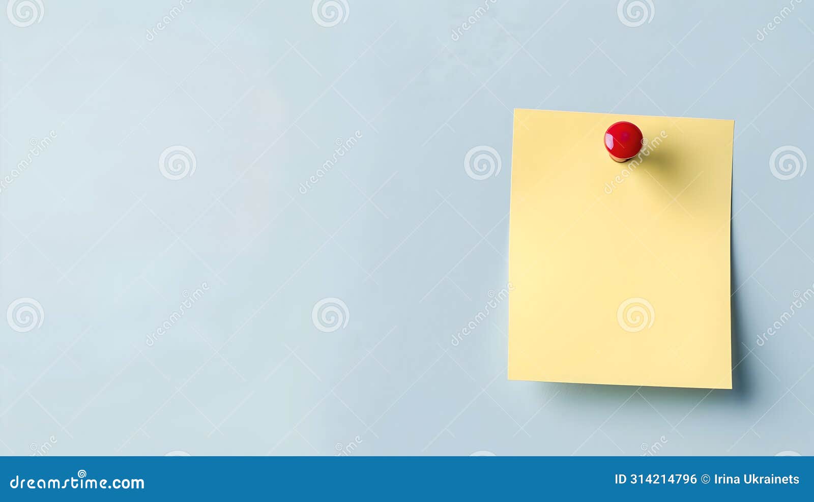 Blank Yellow Sticky Note Pinned with a Red Thumbtack on Blue Background ...