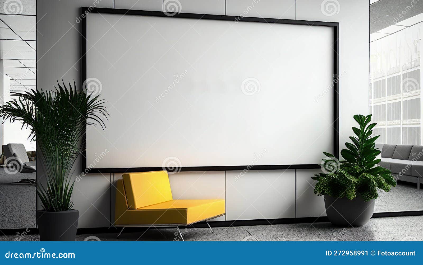 Empty Advertising Billboard Frame on Office Wall Waiting Area ...