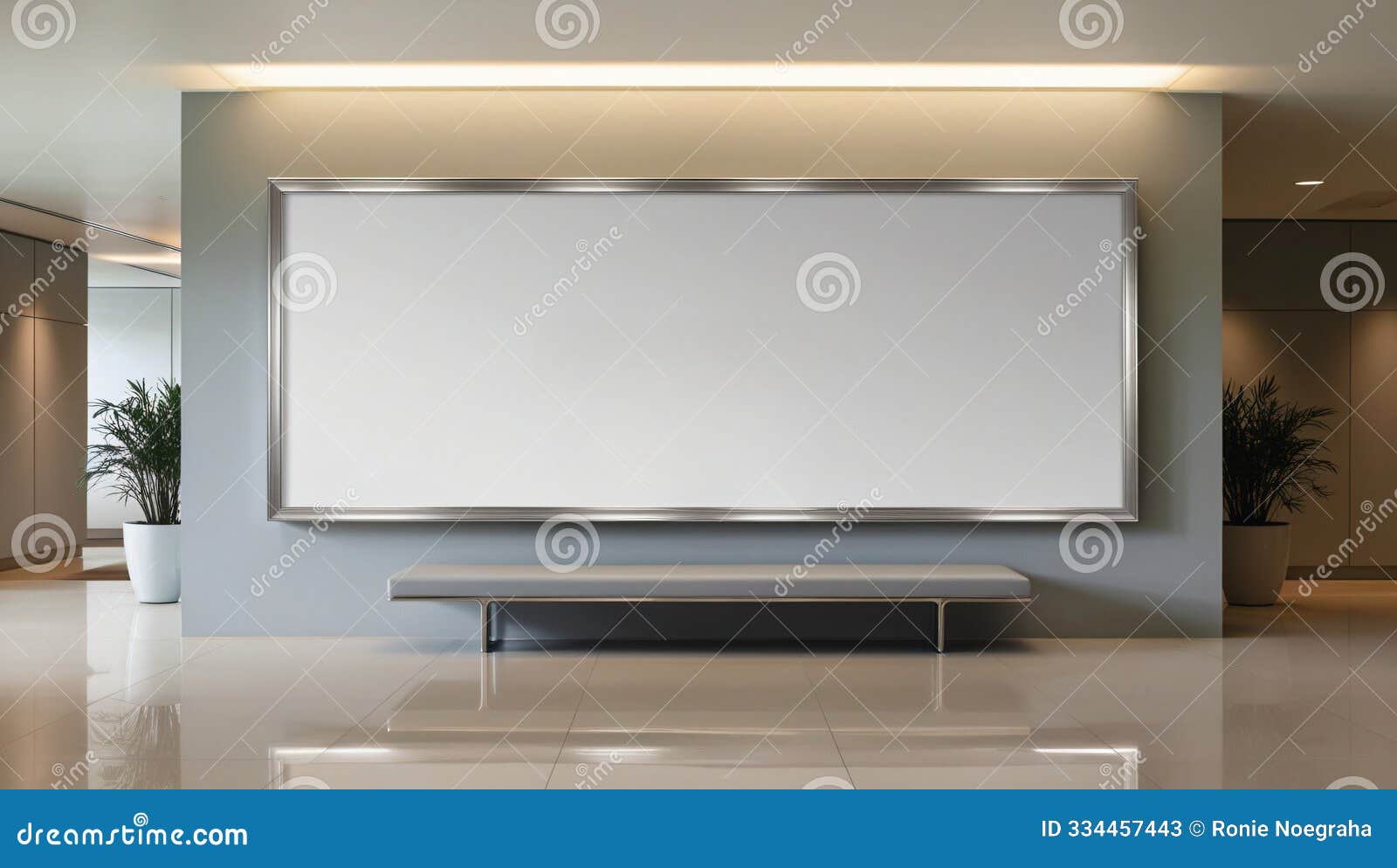 Empty Advertising Billboard Frame on Wall in Office Lobby Copy Space ...