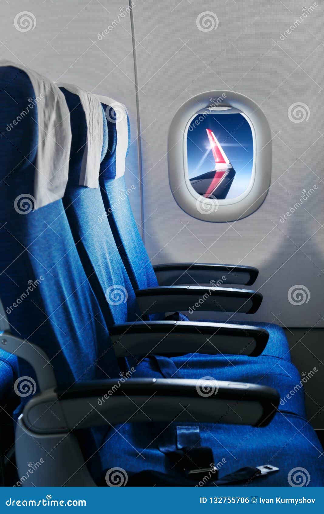 Empty Air Plane Seats. Airplane Interior Stock Photo - Image of blue ...