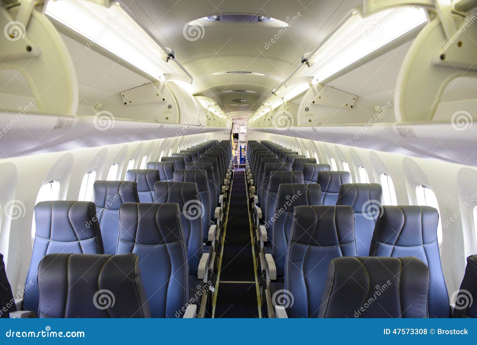 Empty aircraft cabin stock photo. Image of airplane, back - 47573308