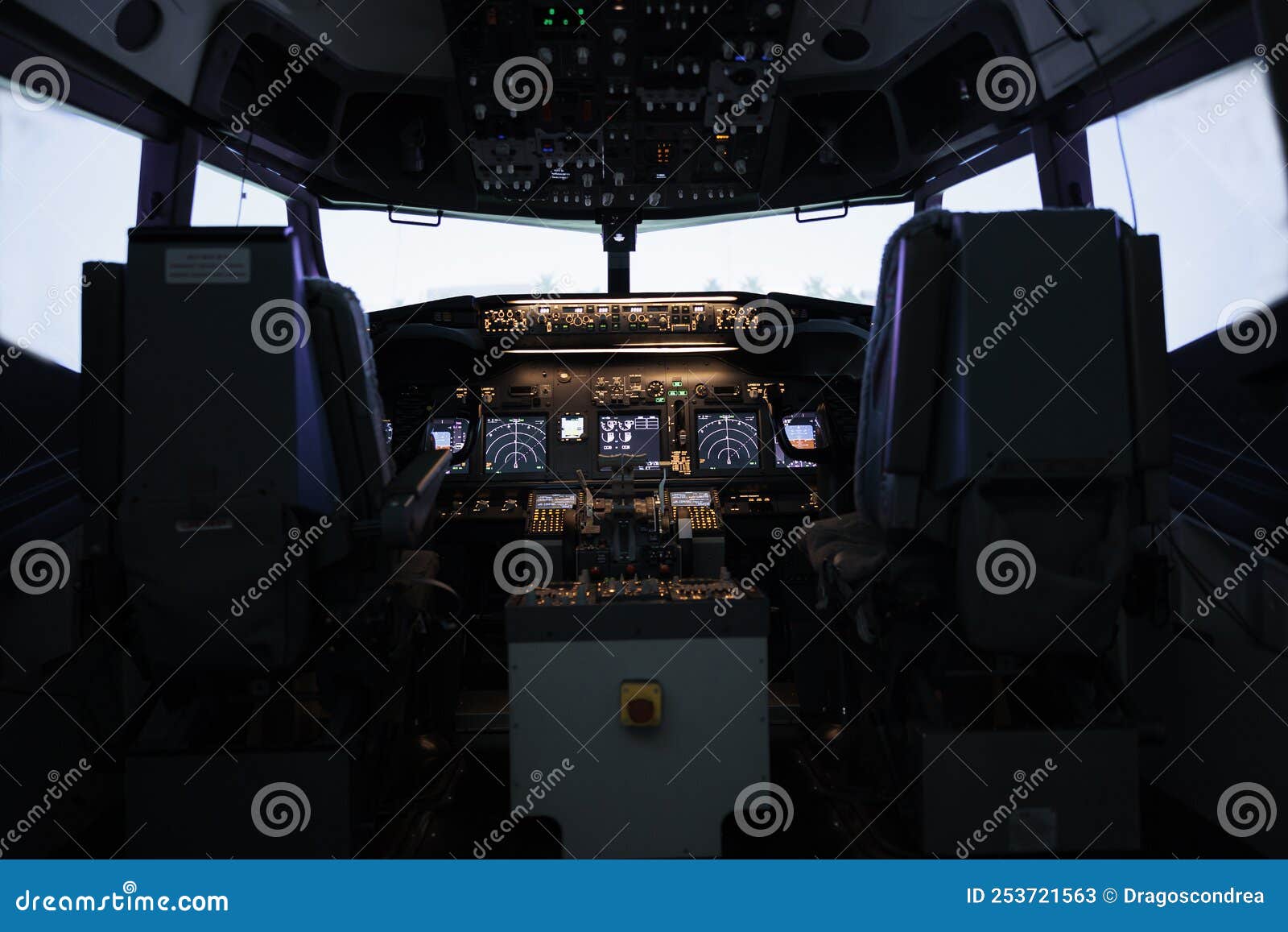 Empty Aircraft Cabin with Control Panel Buttons and Lever Command Stock ...