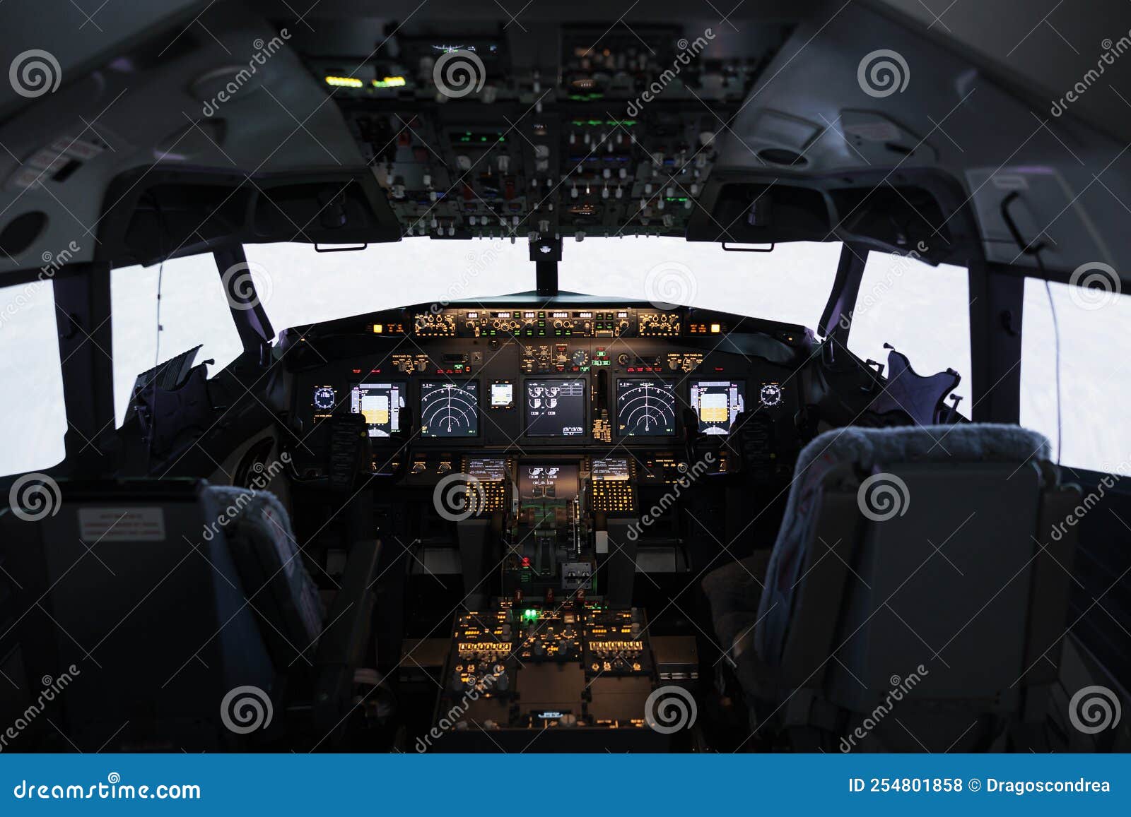 Empty Airplane Cabin with Radar Compass Windscreen and Navigation Stock ...