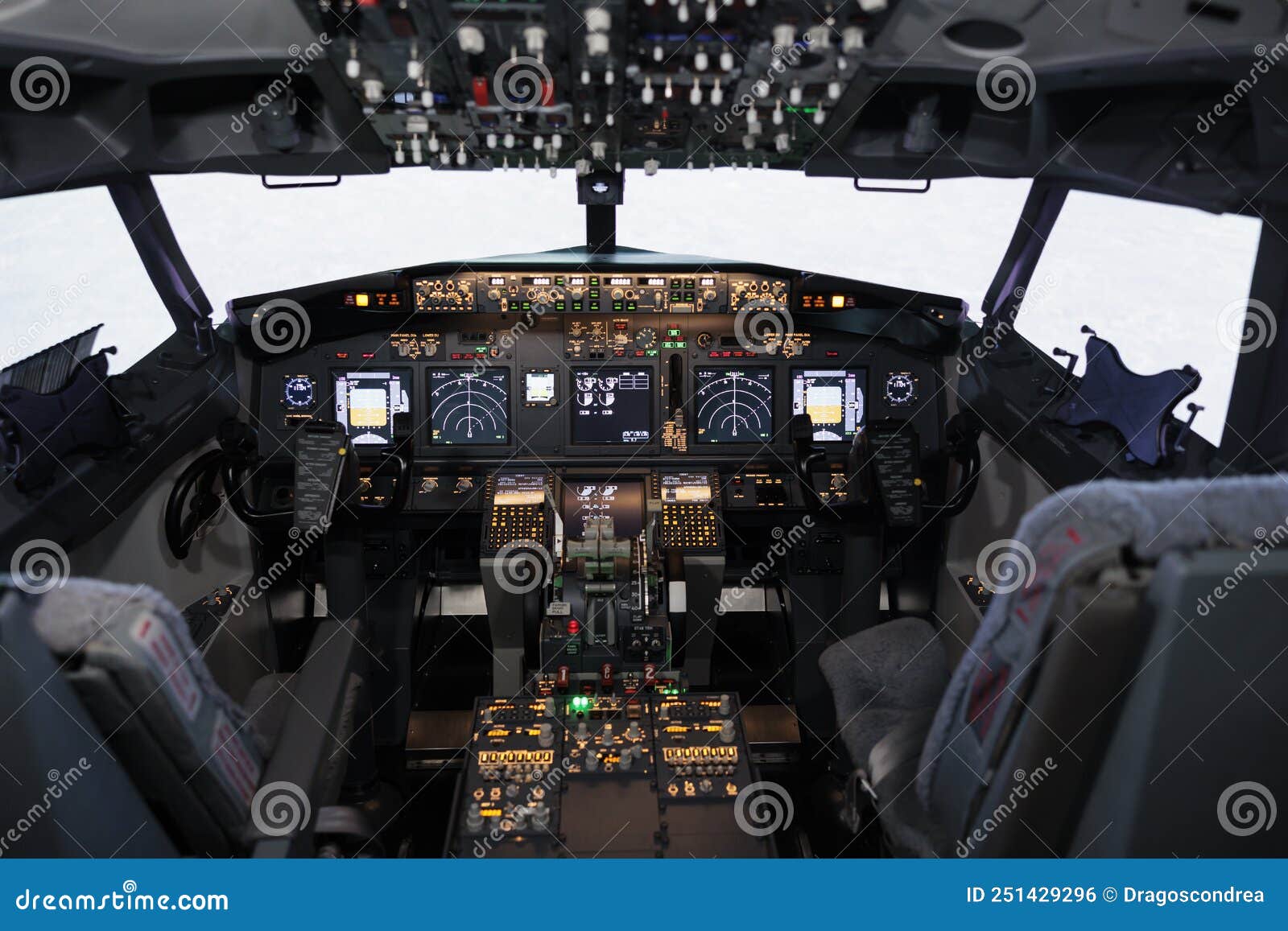 Empty Airplane Cockpit with Electronic Flying Navigation Panel Stock ...