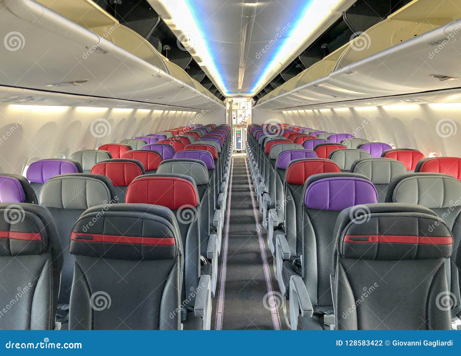 Empty Airplane with Seats and Windows Stock Photo - Image of economy ...