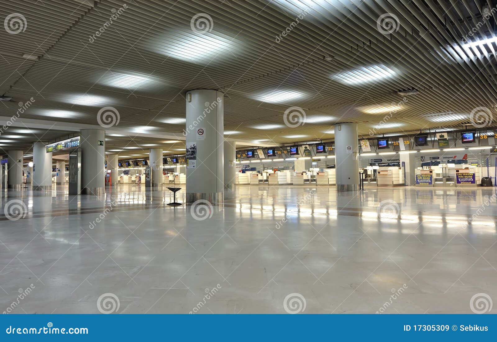 Empty Airport Terminal Lounge With Airplane On Background Royalty-Free ...