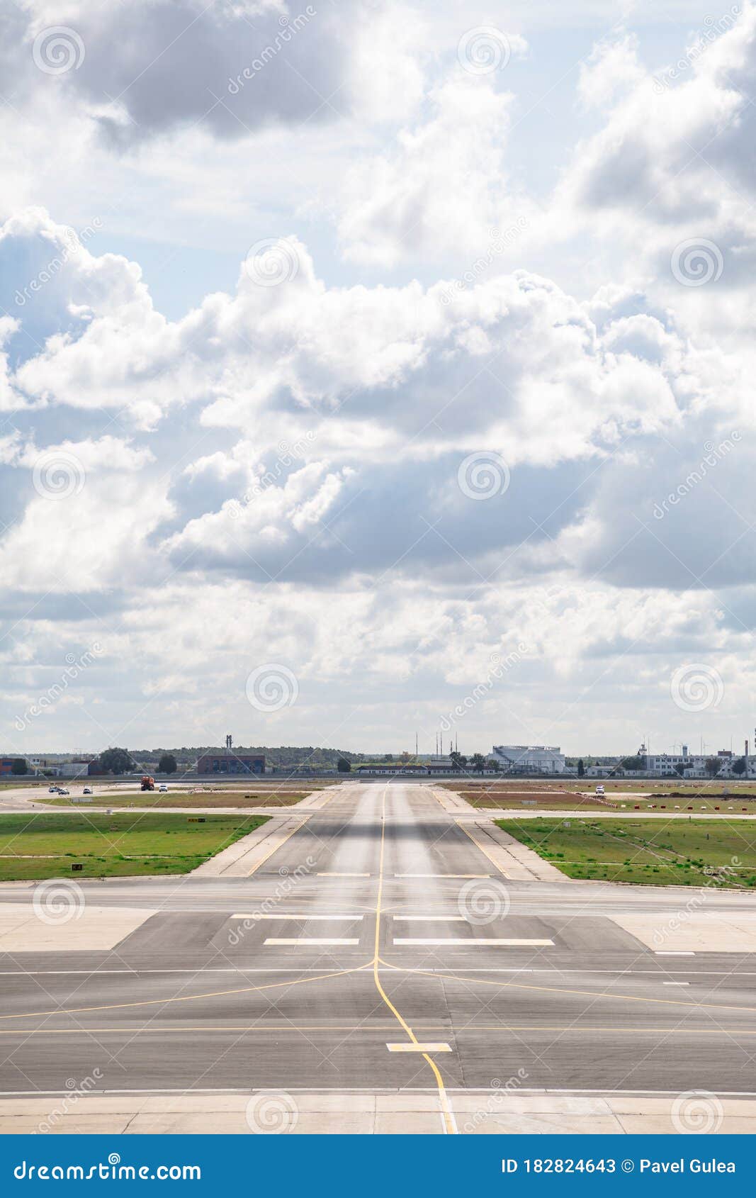 Empty Airport Runway with Markings in Cloudy Day Stock Image - Image of ...