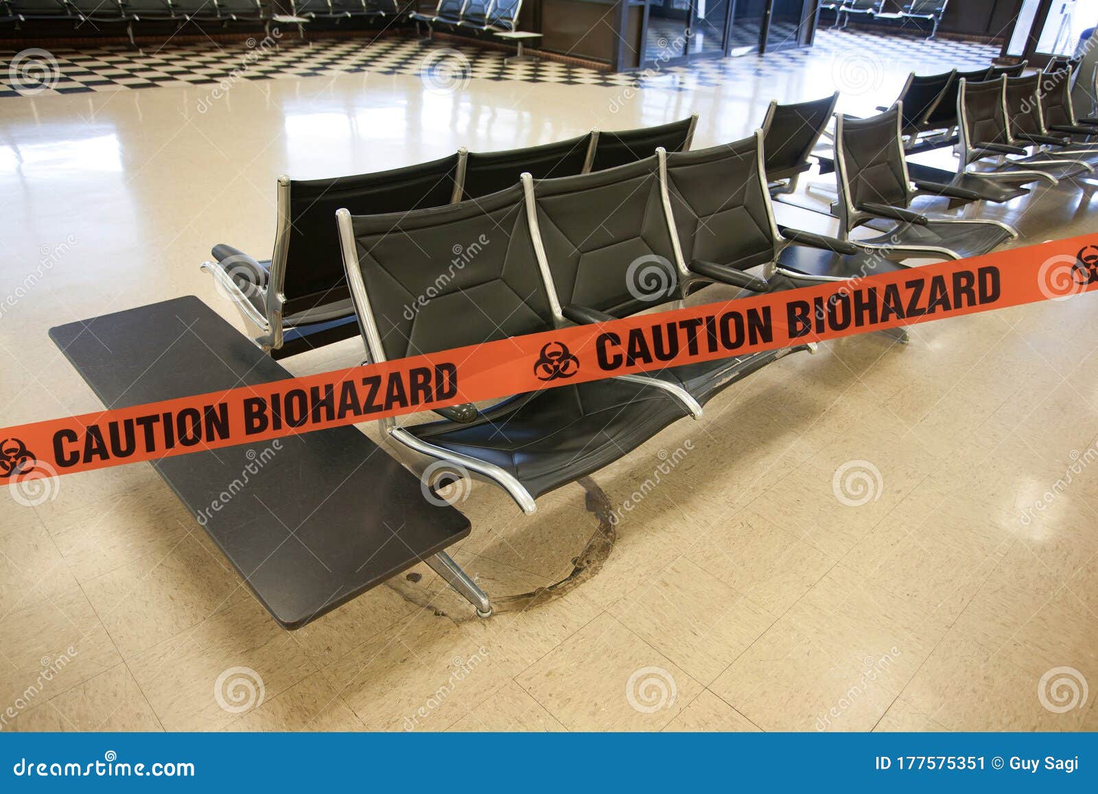 Empty Airport Terminal with Biohazard Tape Stock Image - Image of ...